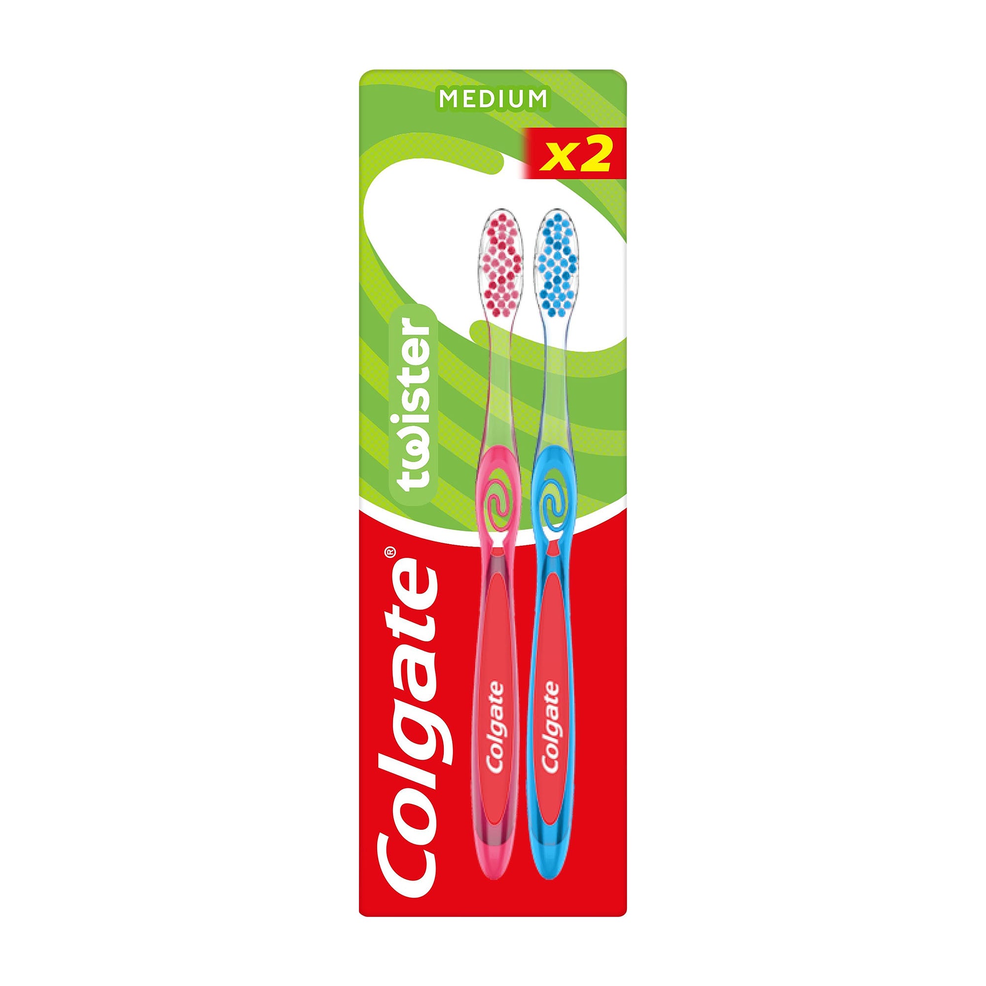 Colgate Twister medium manual toothbrush, 2 Count – Peppery Spot