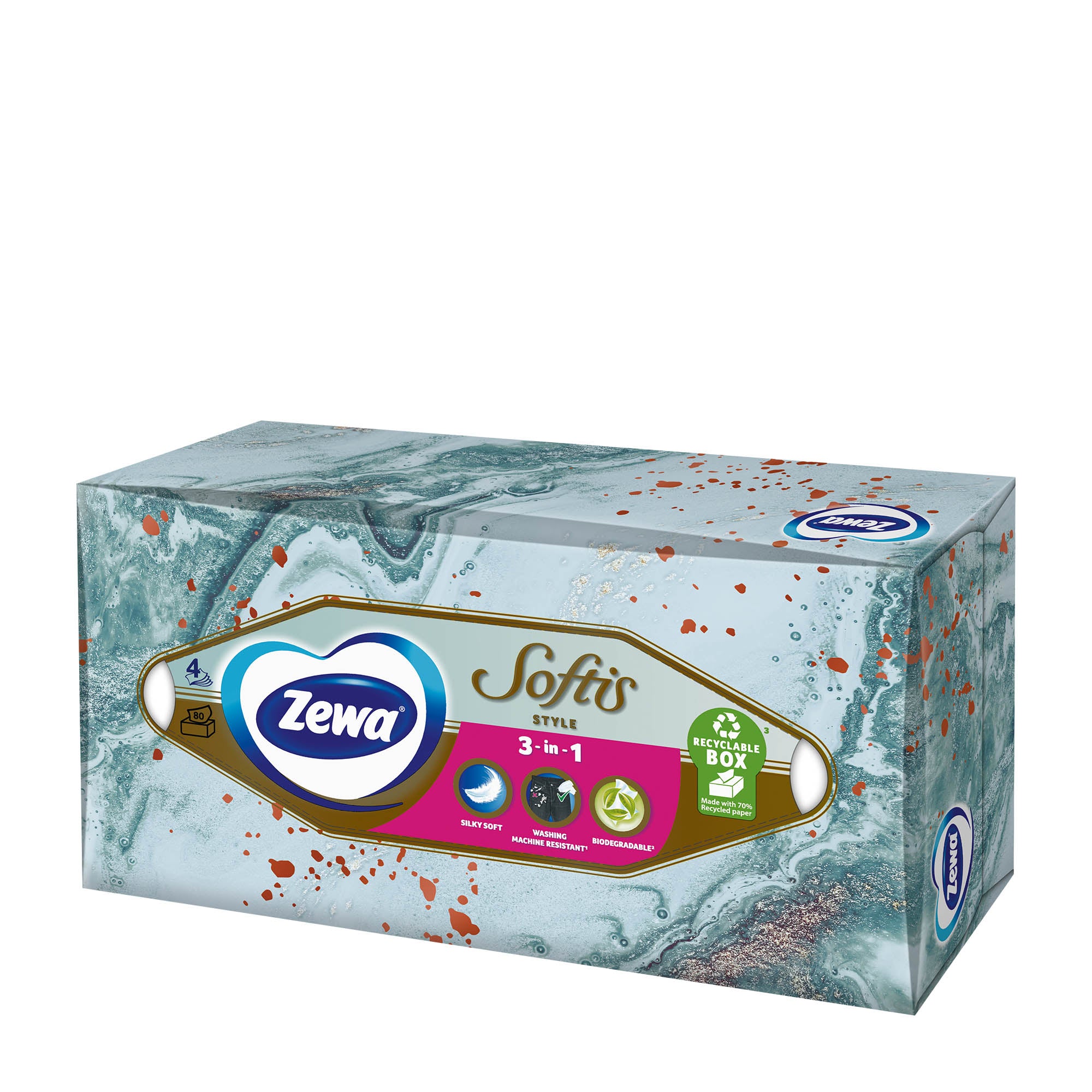 Zewa Softis Style 4ply tissues box, 80 Sheets – Peppery Spot